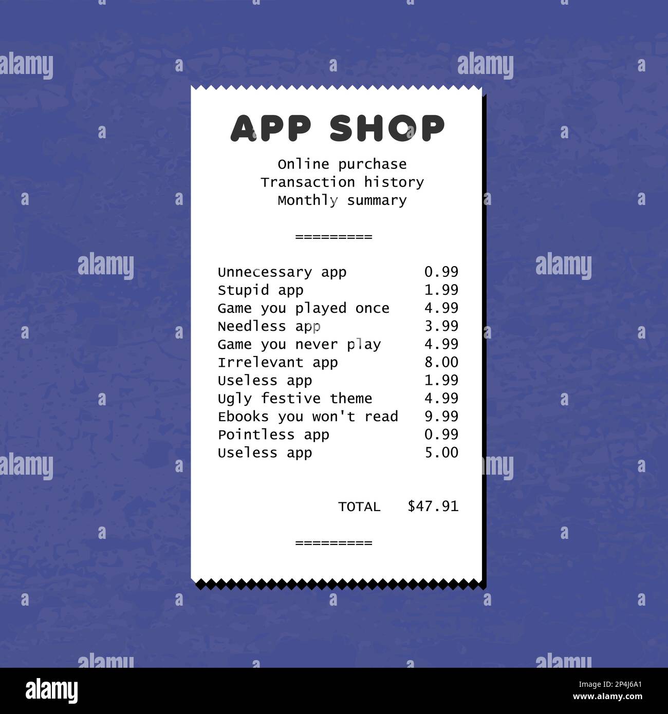 Mobile app shop. Unnecessary and pointless app spending purchase paper ...