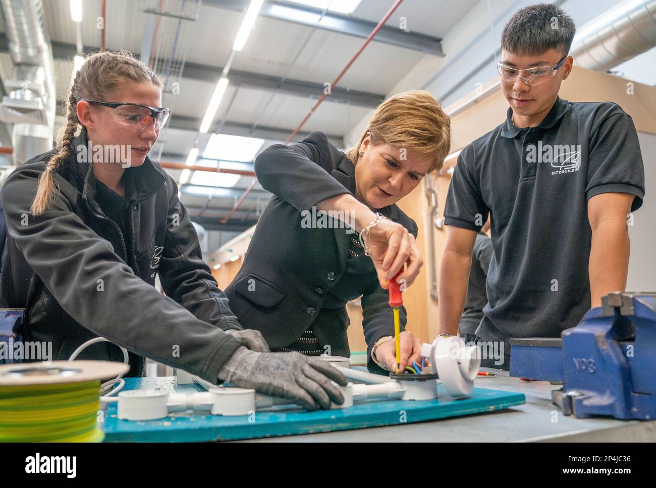 First Minister Nicola Sturgeon meeting with some young apprentices as ...