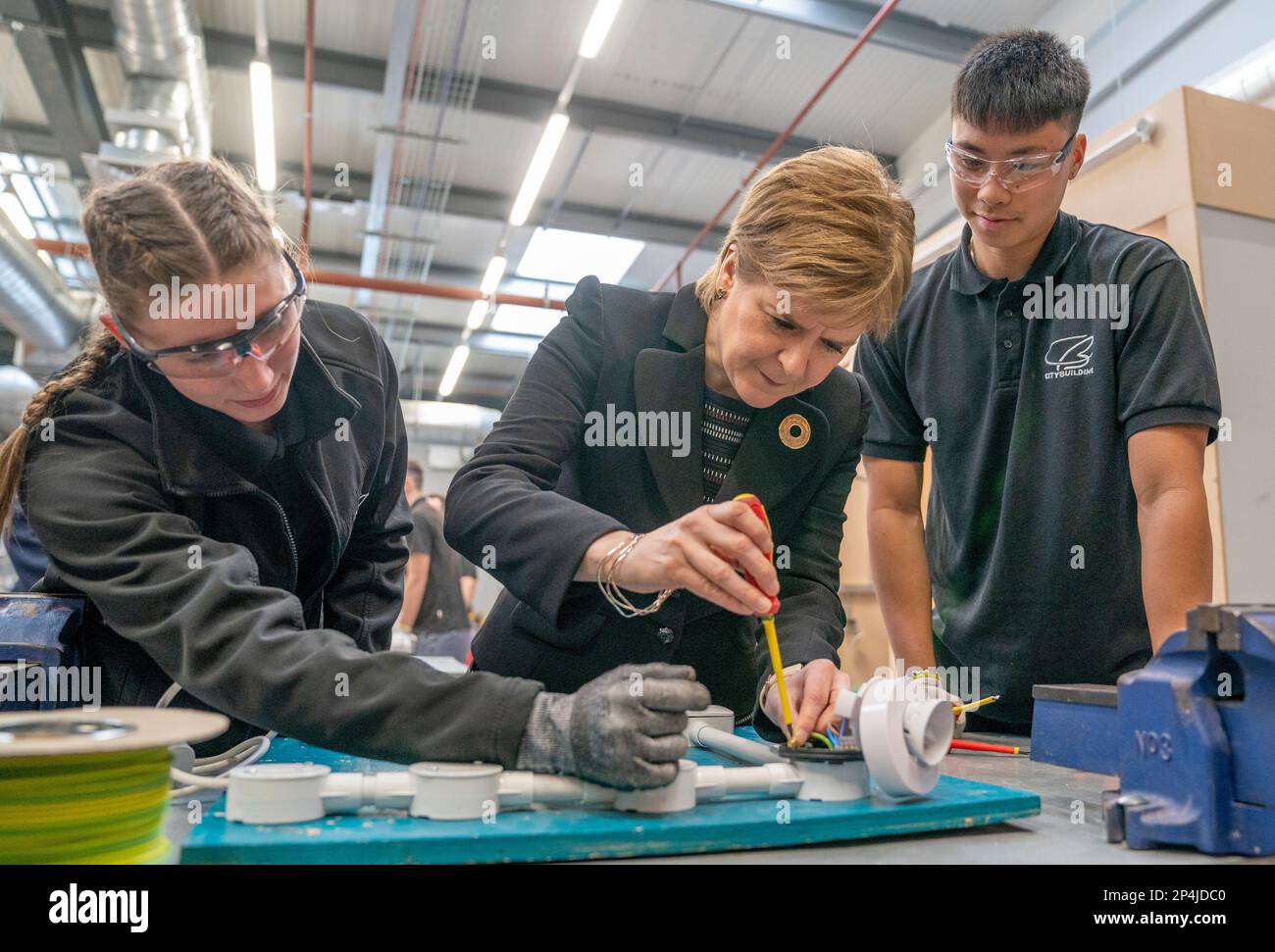 First Minister Nicola Sturgeon meeting with some young apprentices as ...