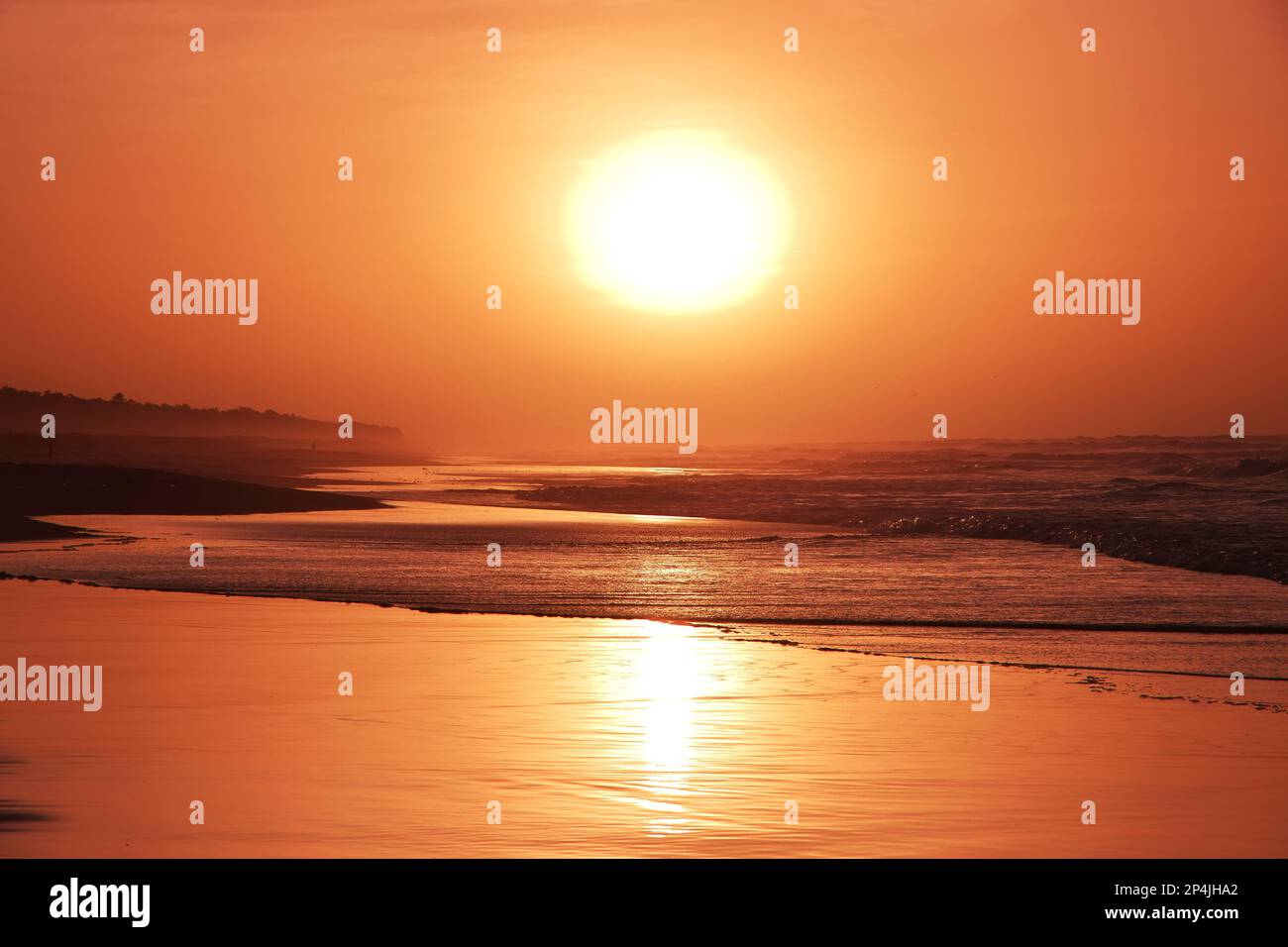 Sunset of Atlantic ocean, close Lake Rose, Senegal, West Africa Stock ...