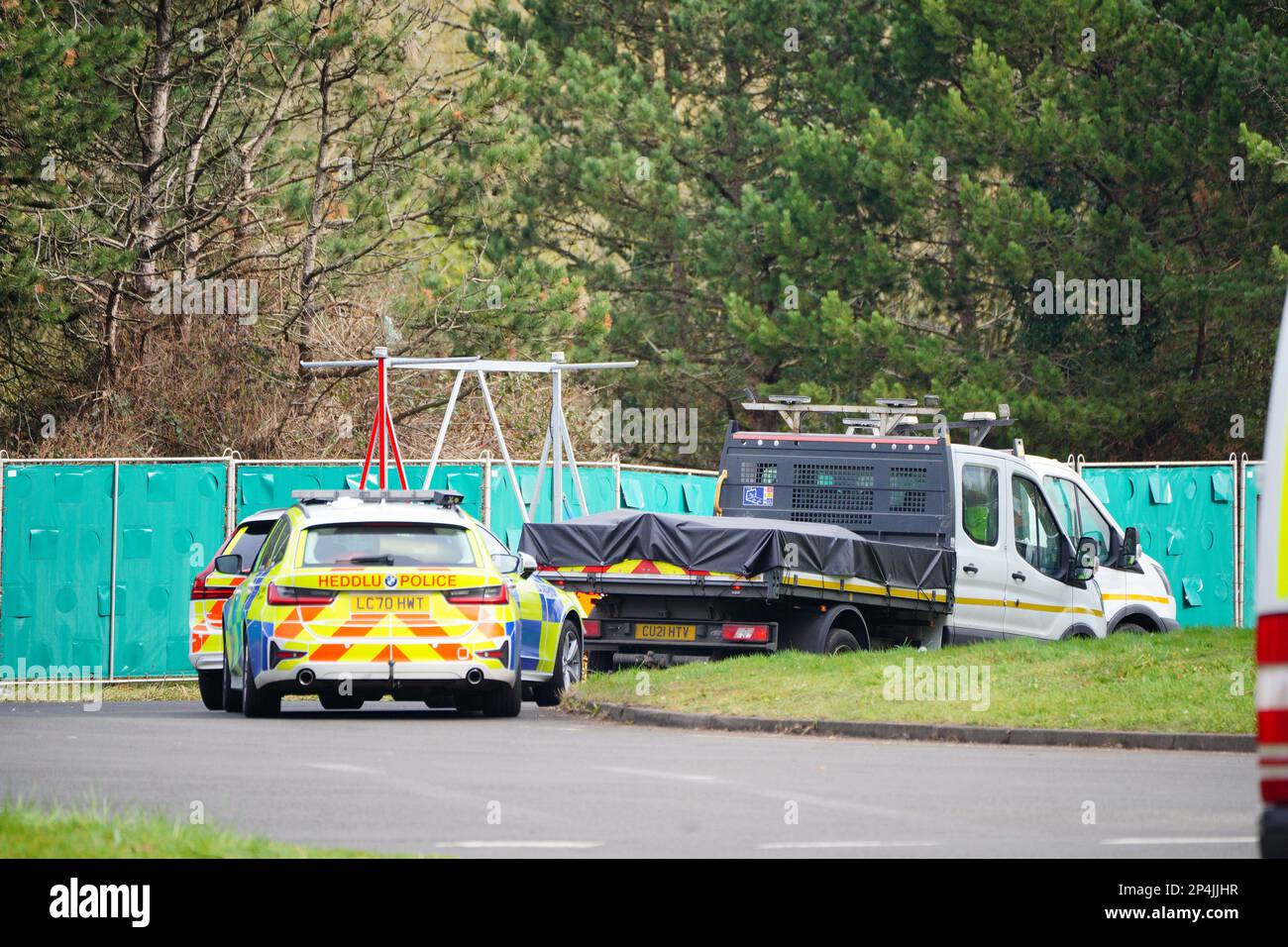 The scene in the St Mellons area of Cardiff where three people who ...