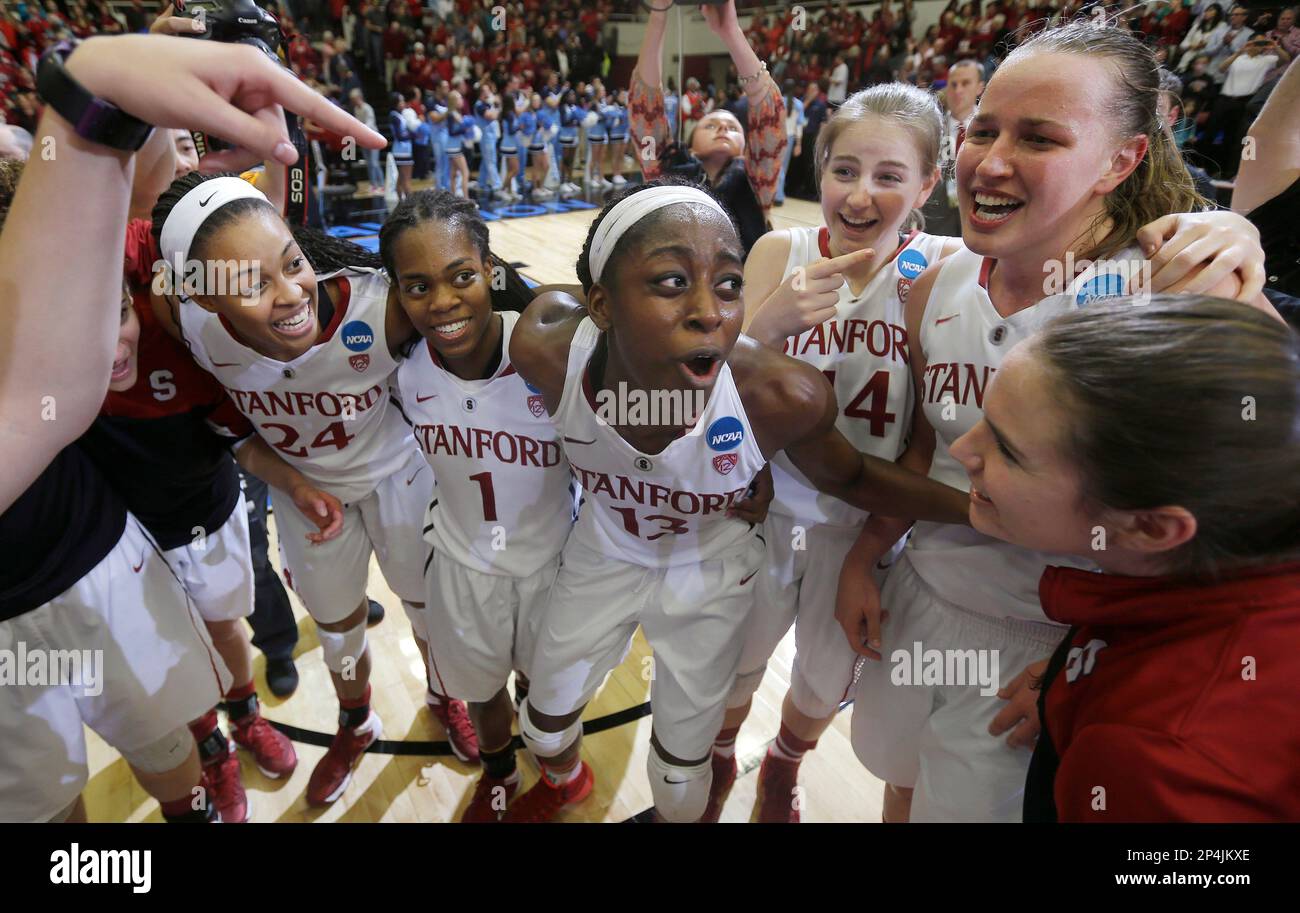 Stanford forward Erica McCall (24), guard Lili Thompson (1), forward ...