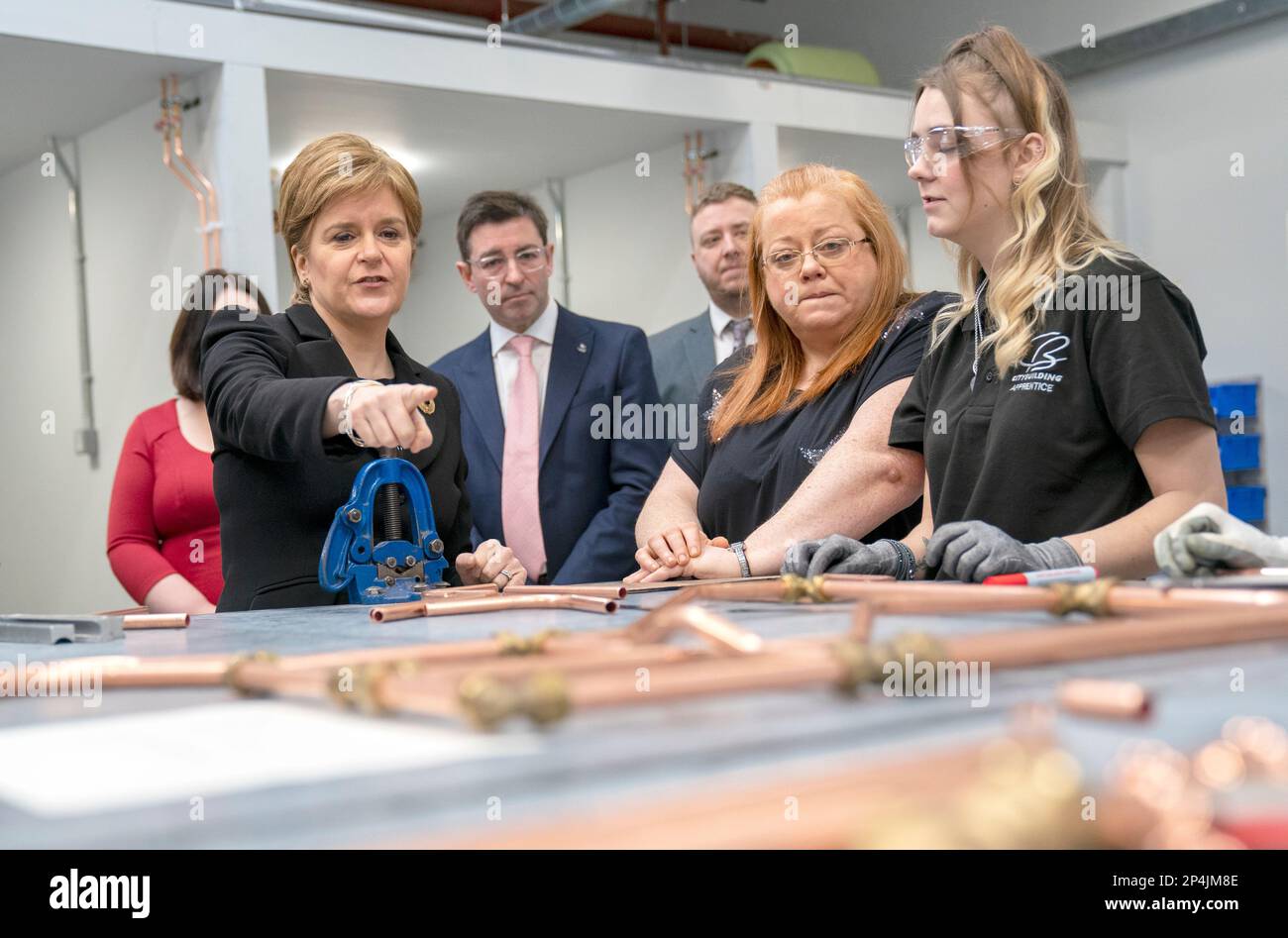 First Minister Nicola Sturgeon meeting with some young apprentices as ...