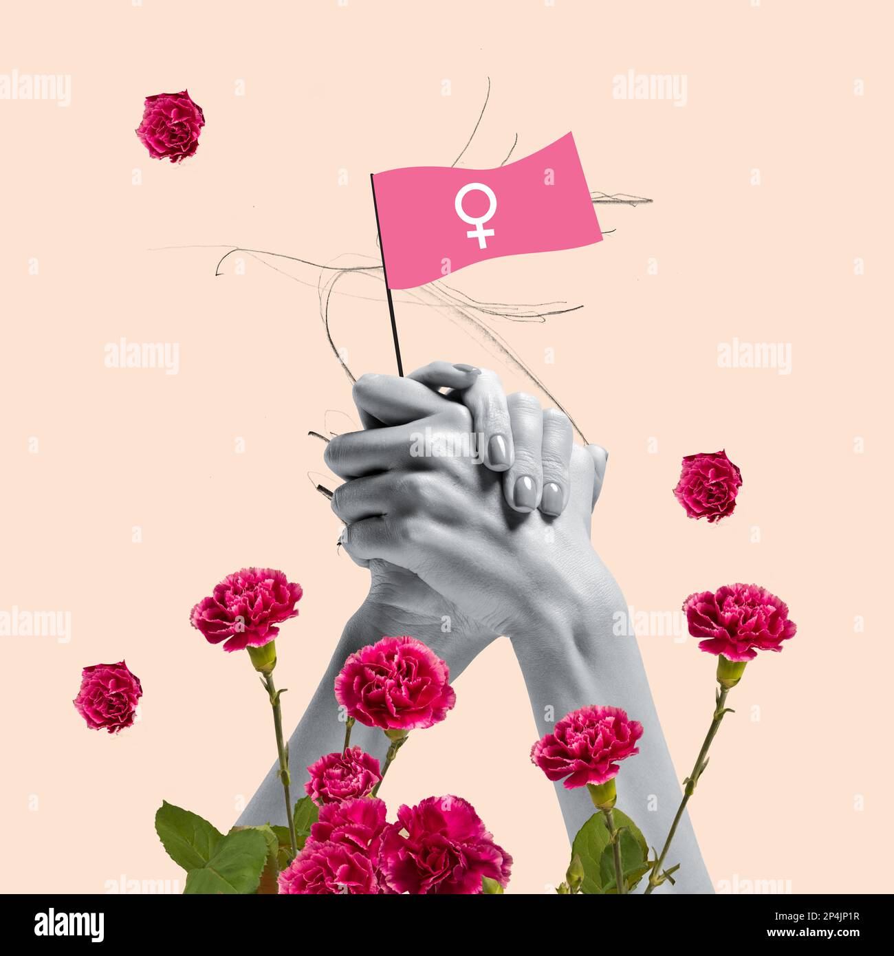 Conceptual contemporary art collage with human hands over light ...