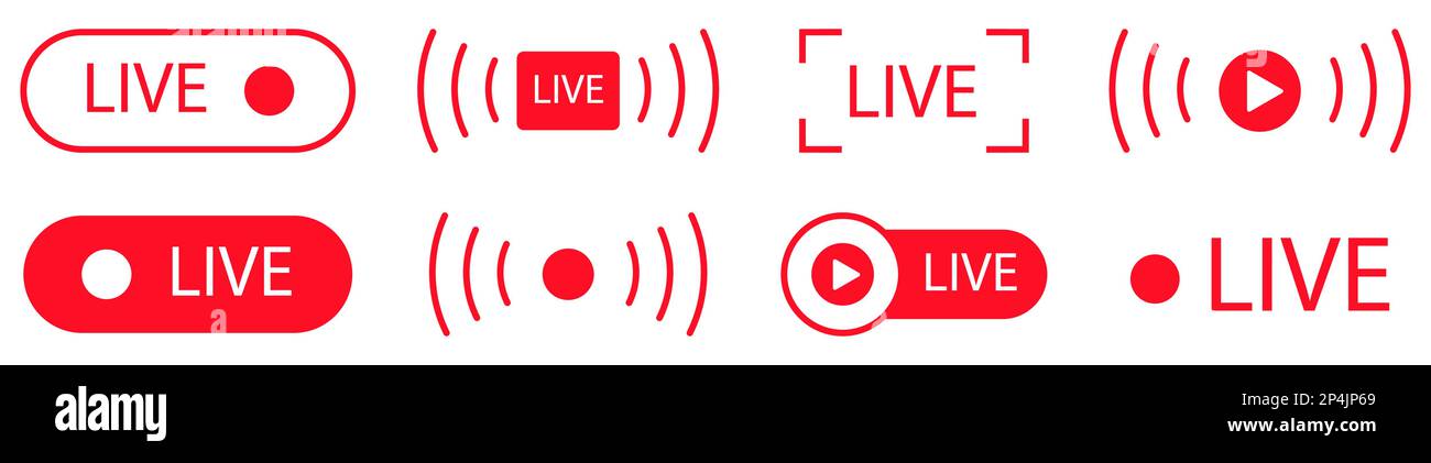Live streaming set red icons. Play button icon collection. Vector ...