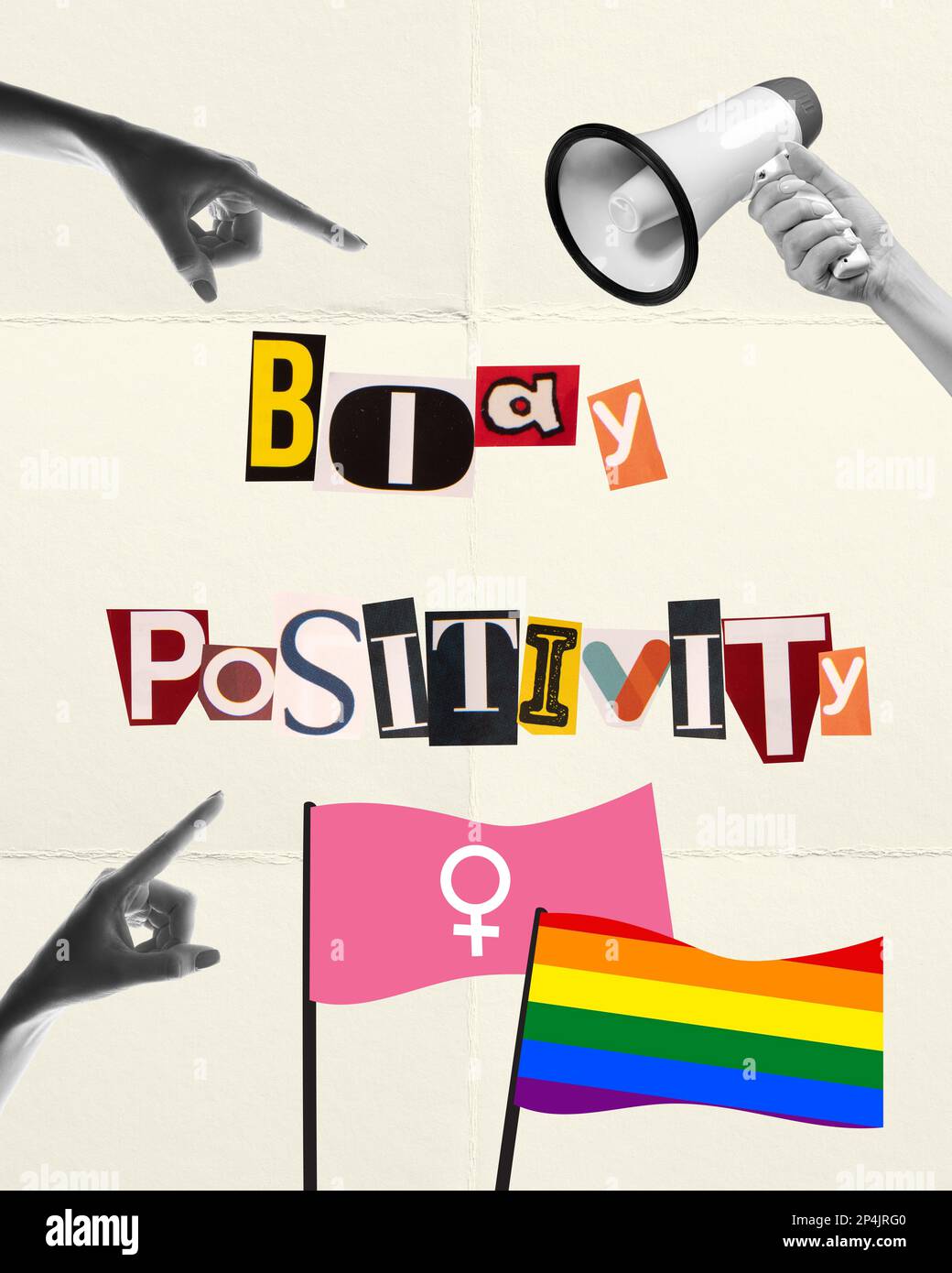 Conceptual contemporary art collage with human hands over light ...