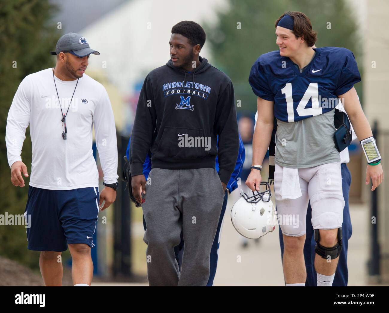 In this March 29, 2014 photo, Penn State's Chris Godwin, center, walks ...