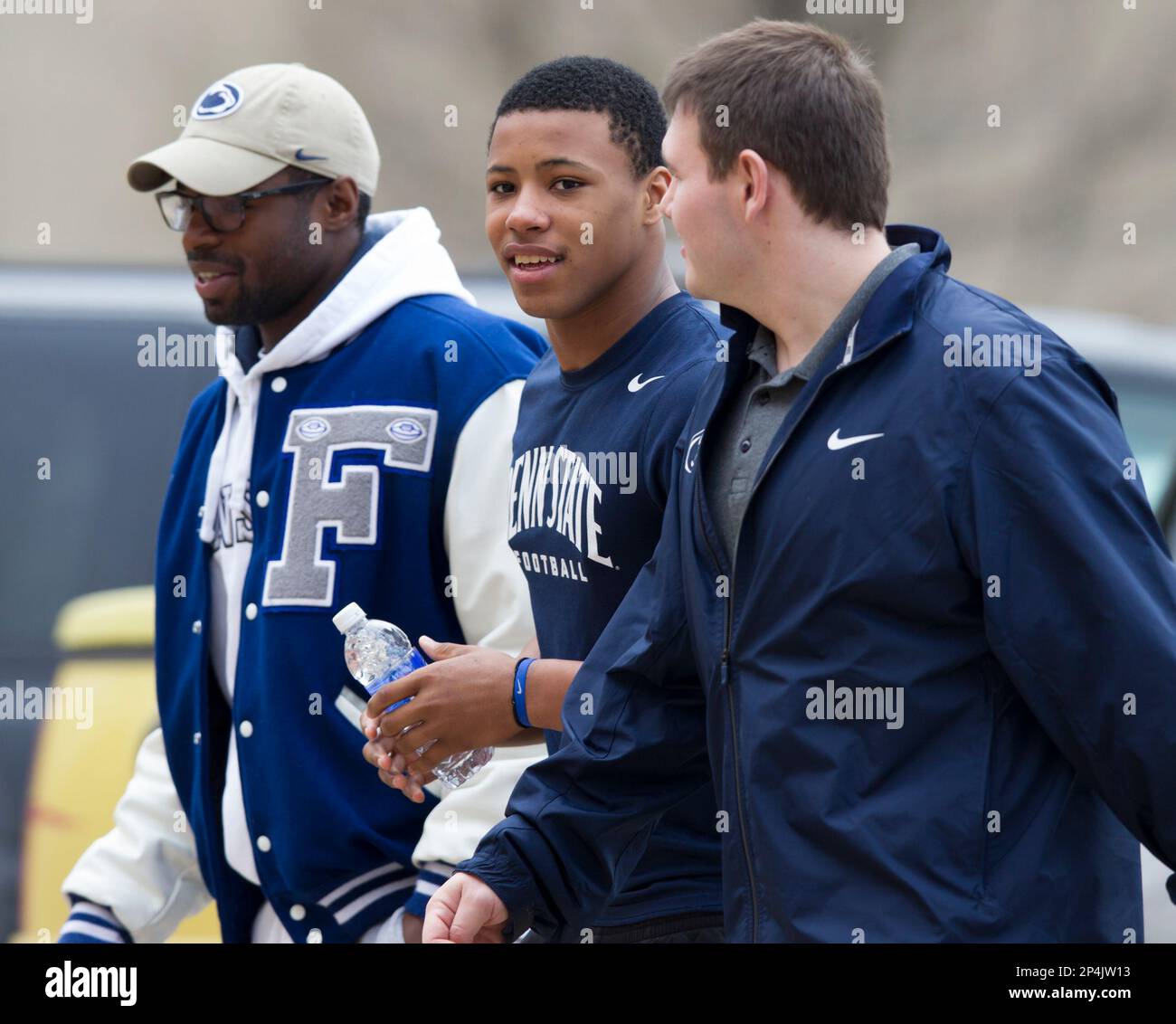 In this March 29, 2014 photo, Penn State's Nick Scott, left, and Saquon ...