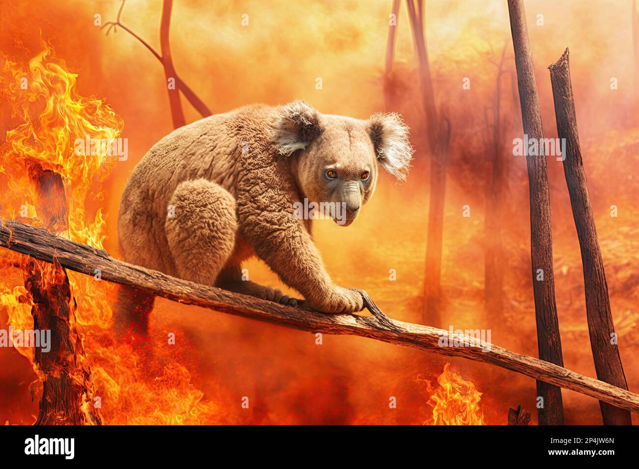 Koalas, upon eucalyptus branches escaping the raging bushfires in ...