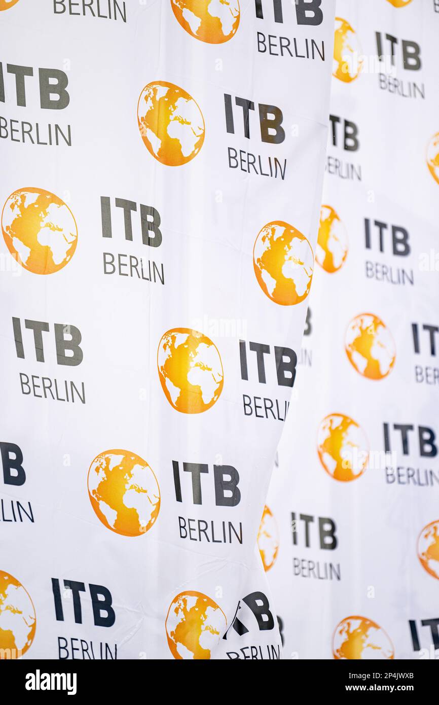 Berlin, Germany. 06th Mar, 2023. Flags with the logo in front of Messe ...