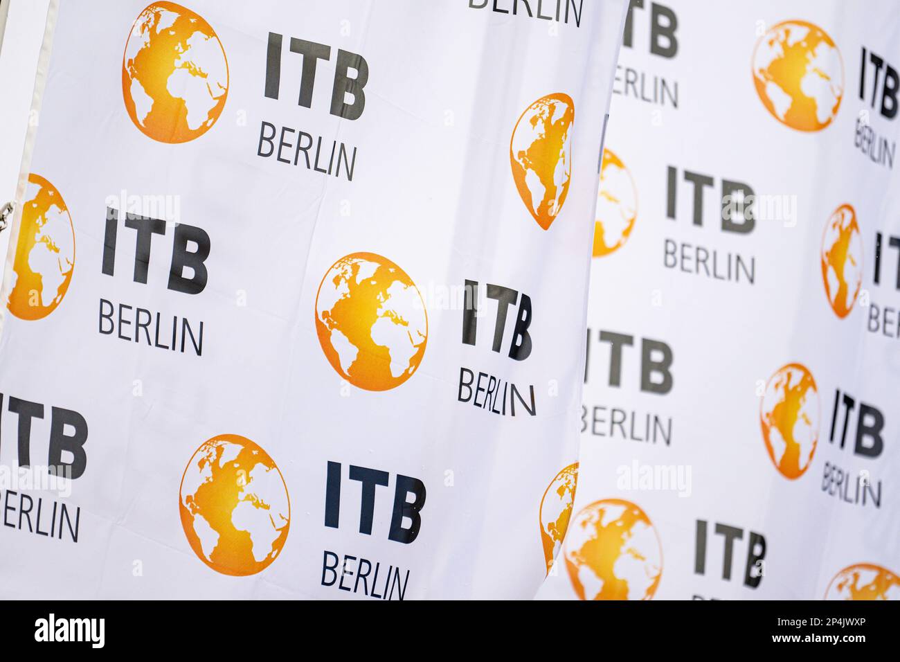 Berlin, Germany. 06th Mar, 2023. Flags with the logo in front of Messe ...