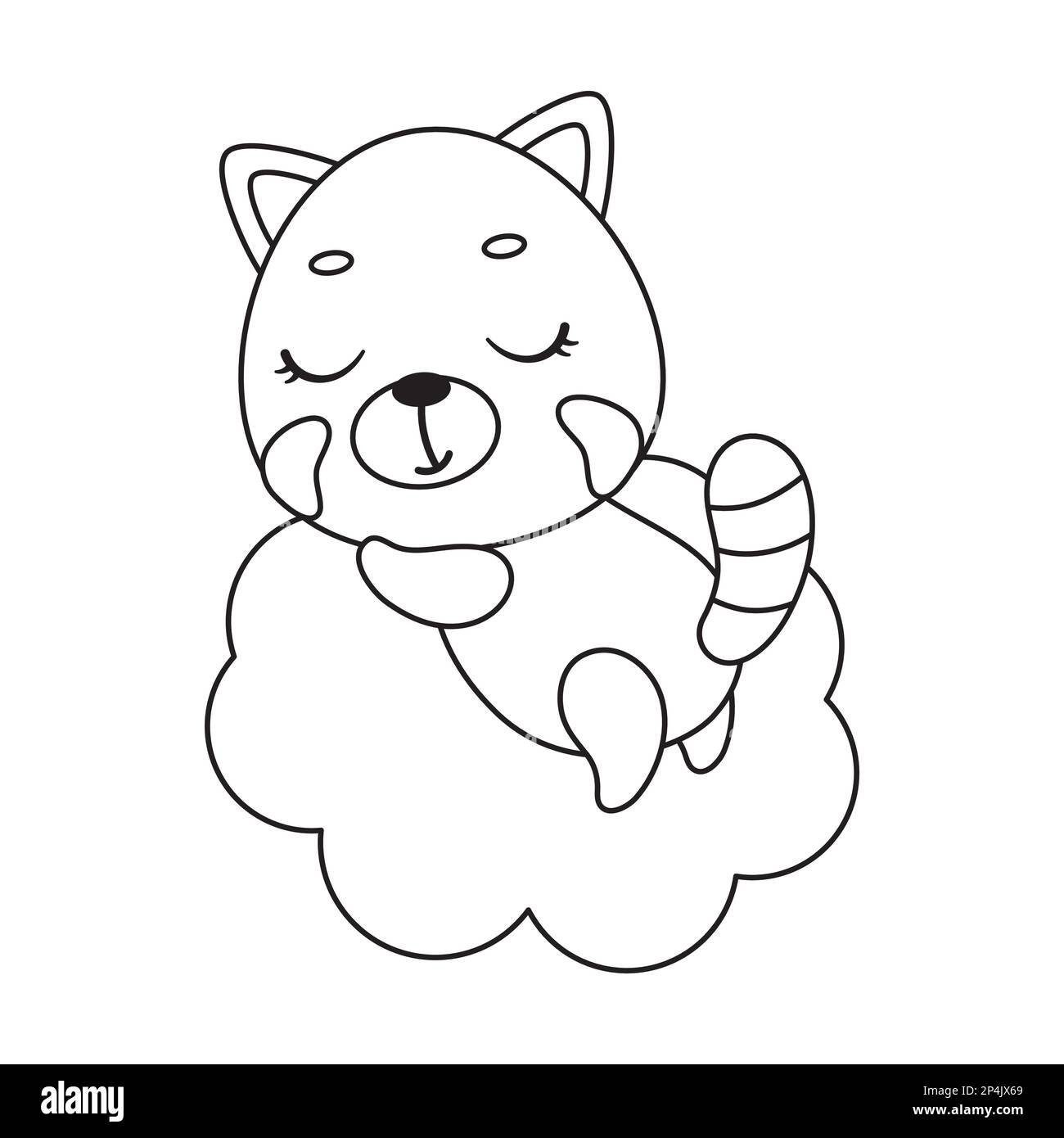 Coloring page cute little red panda sleeping on cloud. Coloring book ...