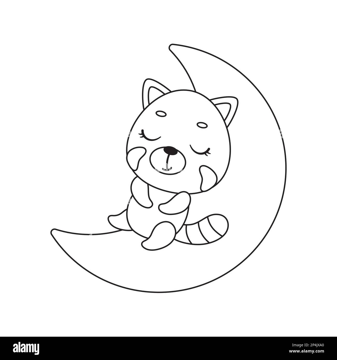 Coloring page cute little red panda sleeping on moon. Coloring book for ...