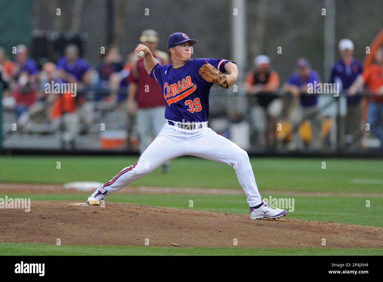 Clemson Tigers starting pitcher Jake Long #39 delivers a pitch during a ...