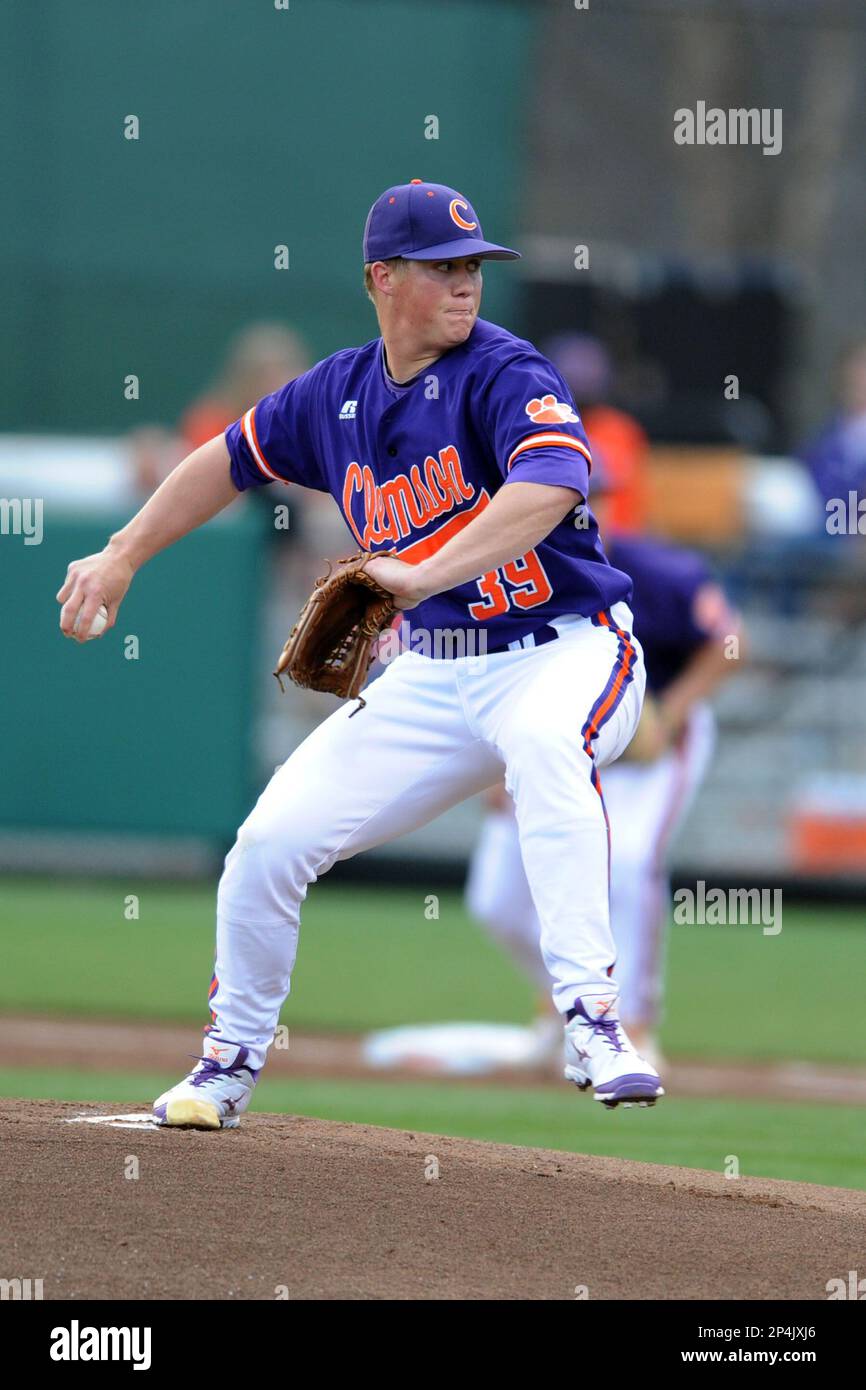 Clemson Tigers starting pitcher Jake Long #39 delivers a pitch during a ...