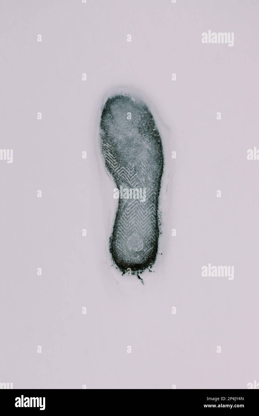 Foot marks in the snow in a garden Stock Photo - Alamy