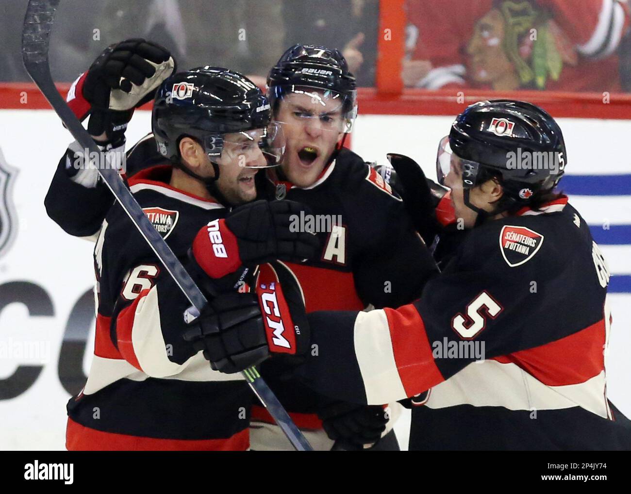 Ottawa Senators' Kyle Turris (7) celebrates his goal with teammates ...