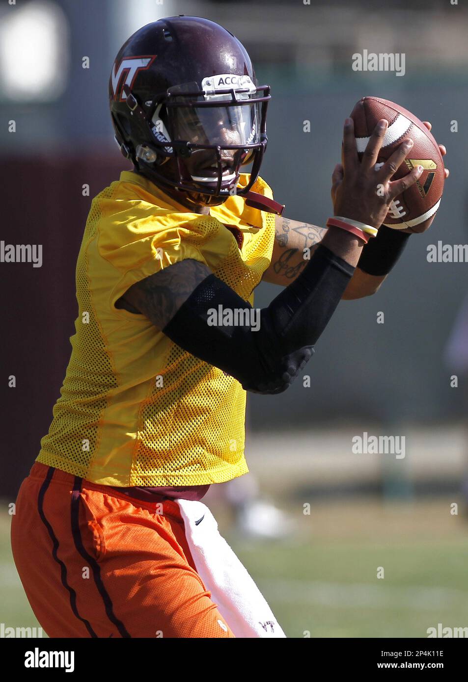Virginia Tech quarterback Mark Leal gets ready to throw during the NCAA ...