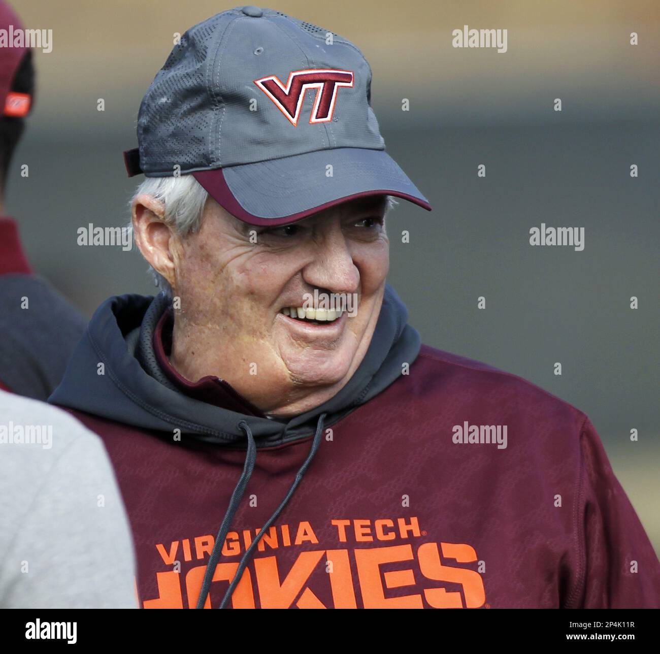 Virginia Tech coach Frank Beamer watches during the first day of spring ...