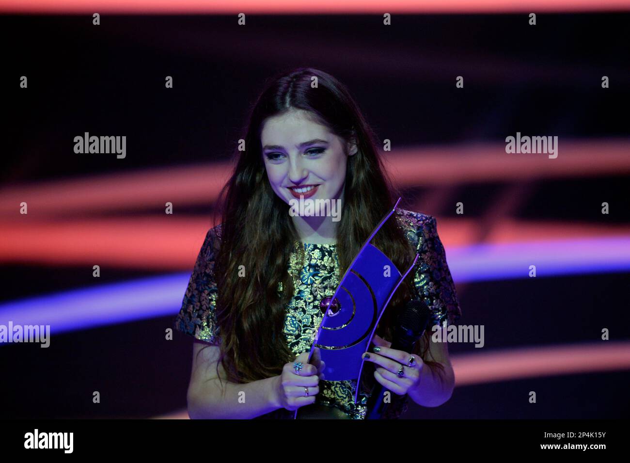 British singer Birdy celebrates with her award for Best Female artist ...