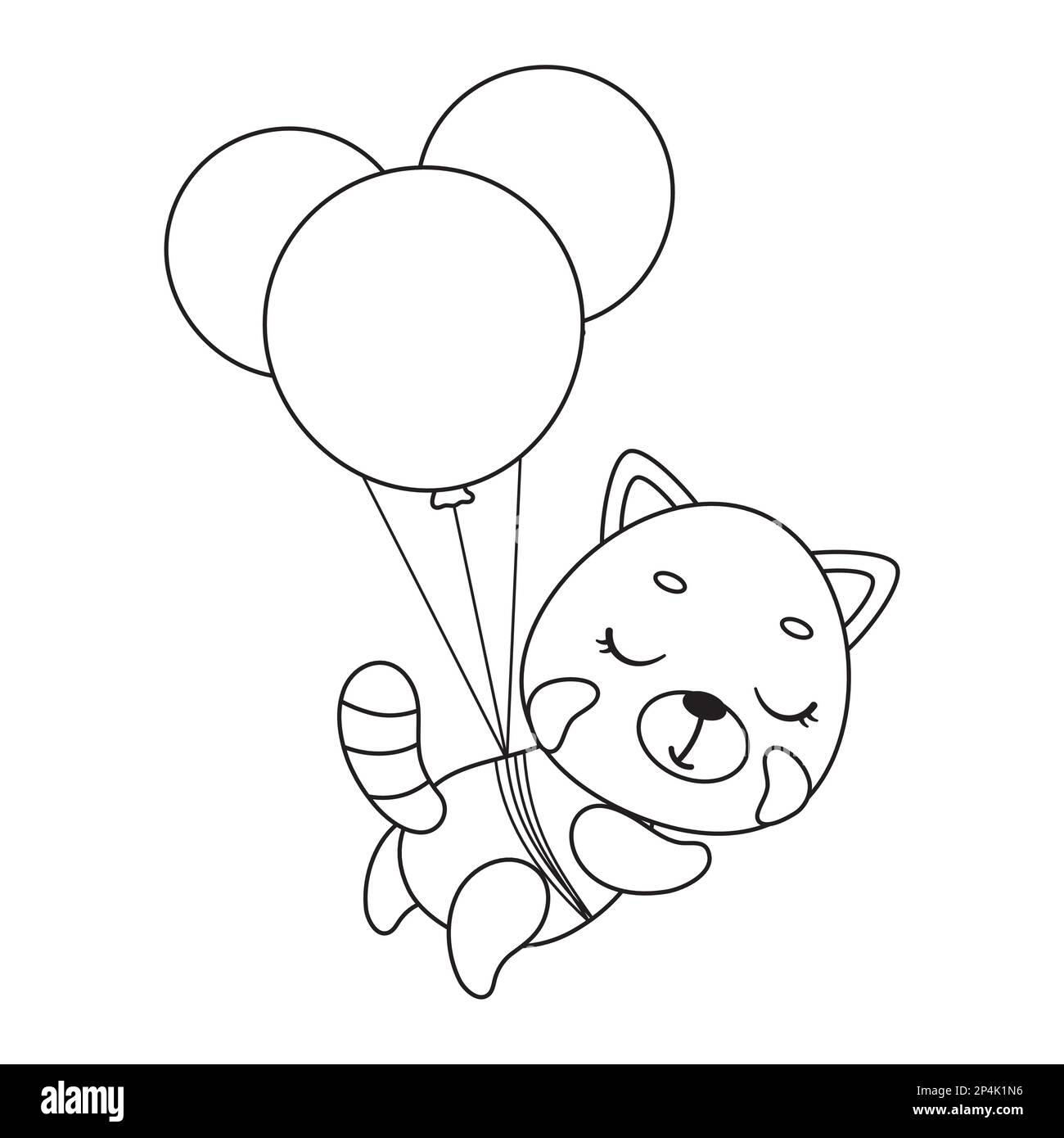 Coloring page cute little red panda flying on balloons. Coloring book ...