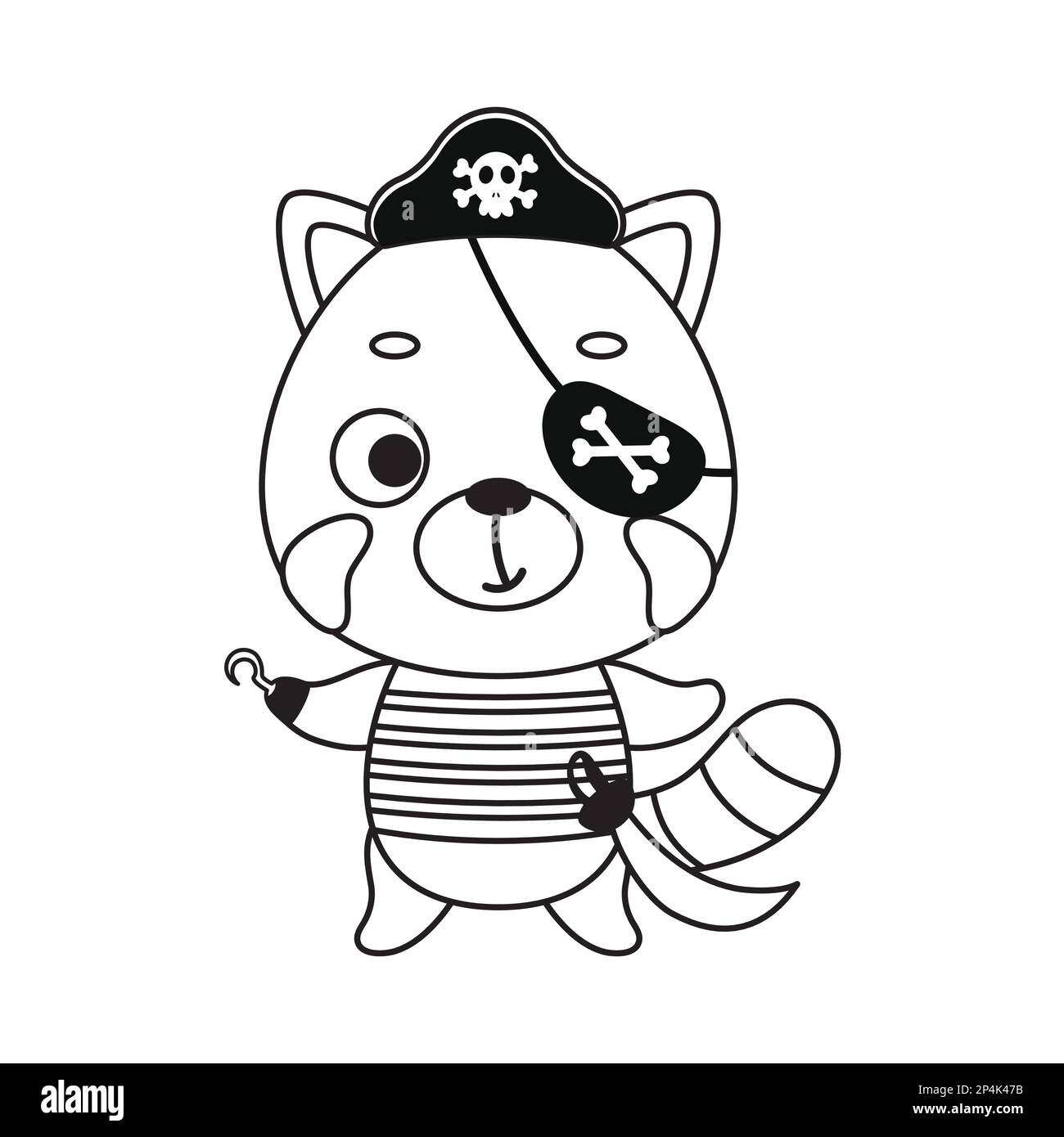 Coloring page cute little pirate red panda with hook and blindfold ...
