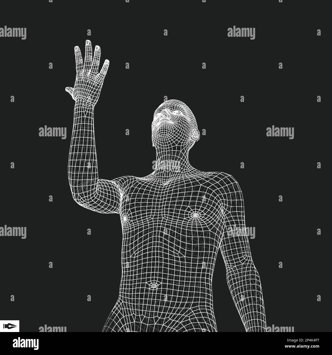 Man Points to Something by Hand. 3D Model of Man. Geometric Design ...