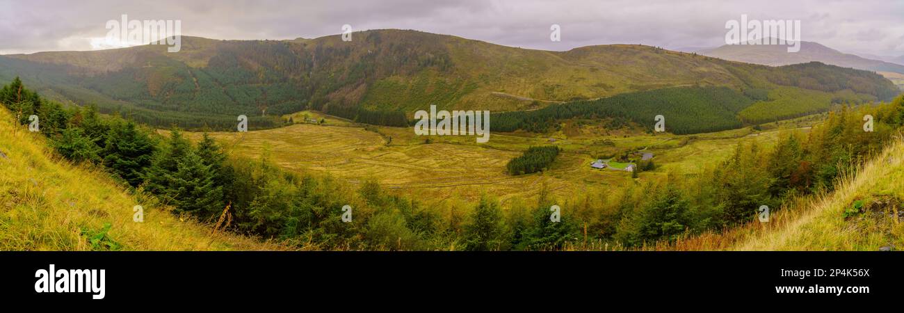 Panoramic view of the valley of Cwm Penamnen, in Snowdonia National ...