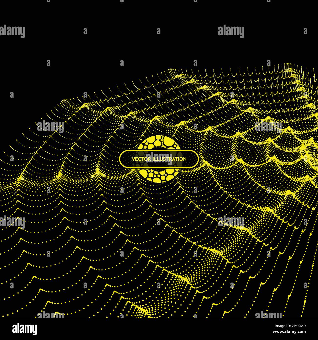 Array with Dynamic Particles. Flowing particle waves. Wavy Grid Background. 3d Abstract Vector ...