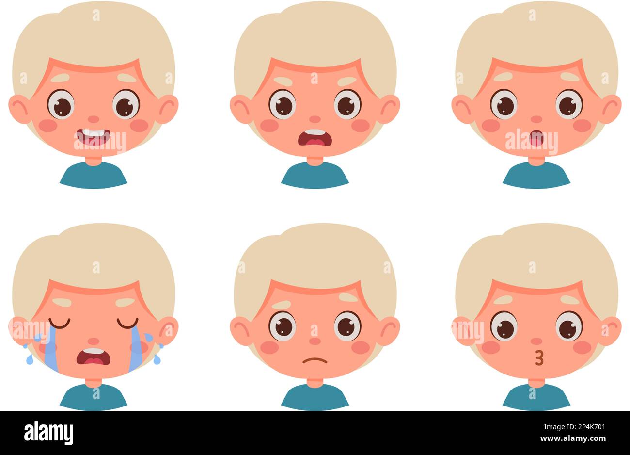 Cute cartoon little kid blond boy in various expressions and gesture ...
