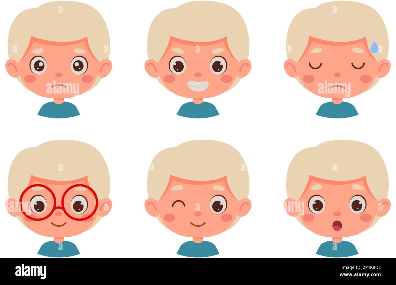 Cute cartoon little kid blond boy in various expressions and gesture ...