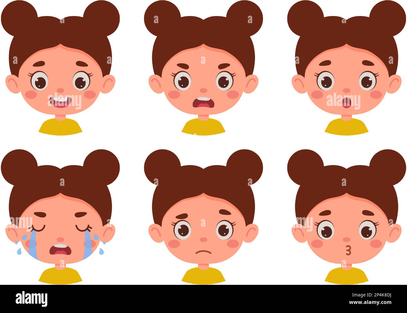 Cute cartoon little kid girl in various expressions and gesture ...
