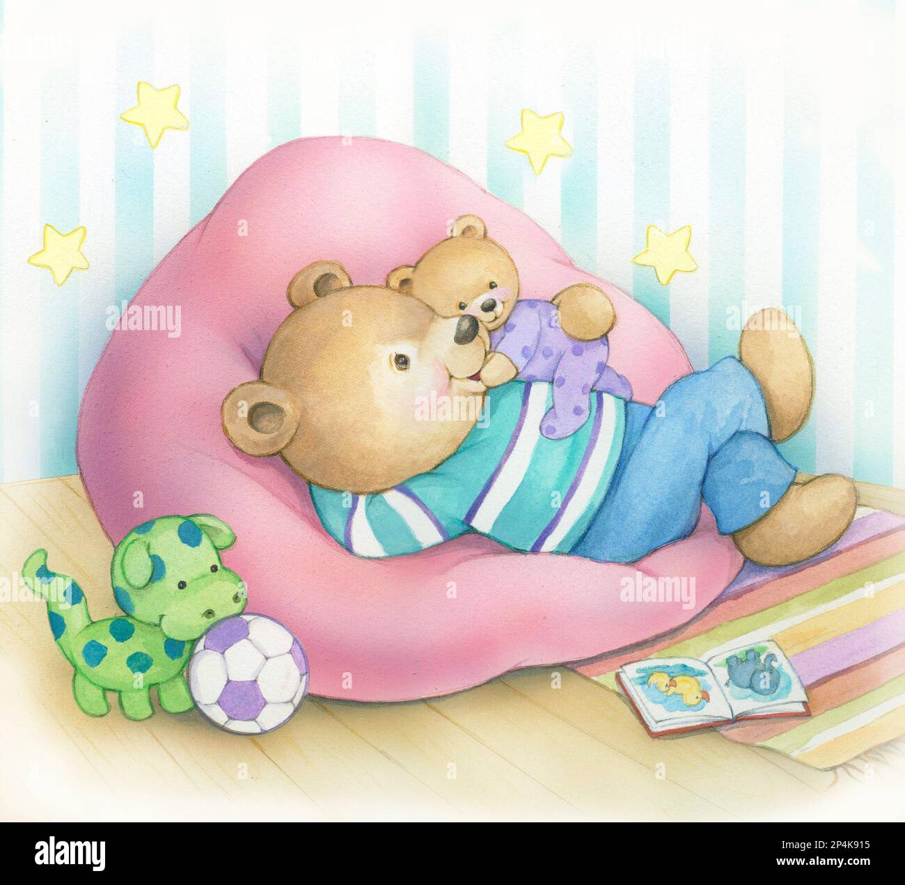 Baby-daddy bear cuddling baby in bean bag Stock Photo - Alamy
