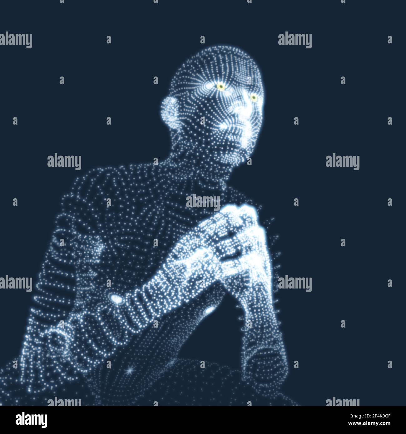 Man in a Thinker Pose. 3D Model of Man. Business, Science, Psychology ...