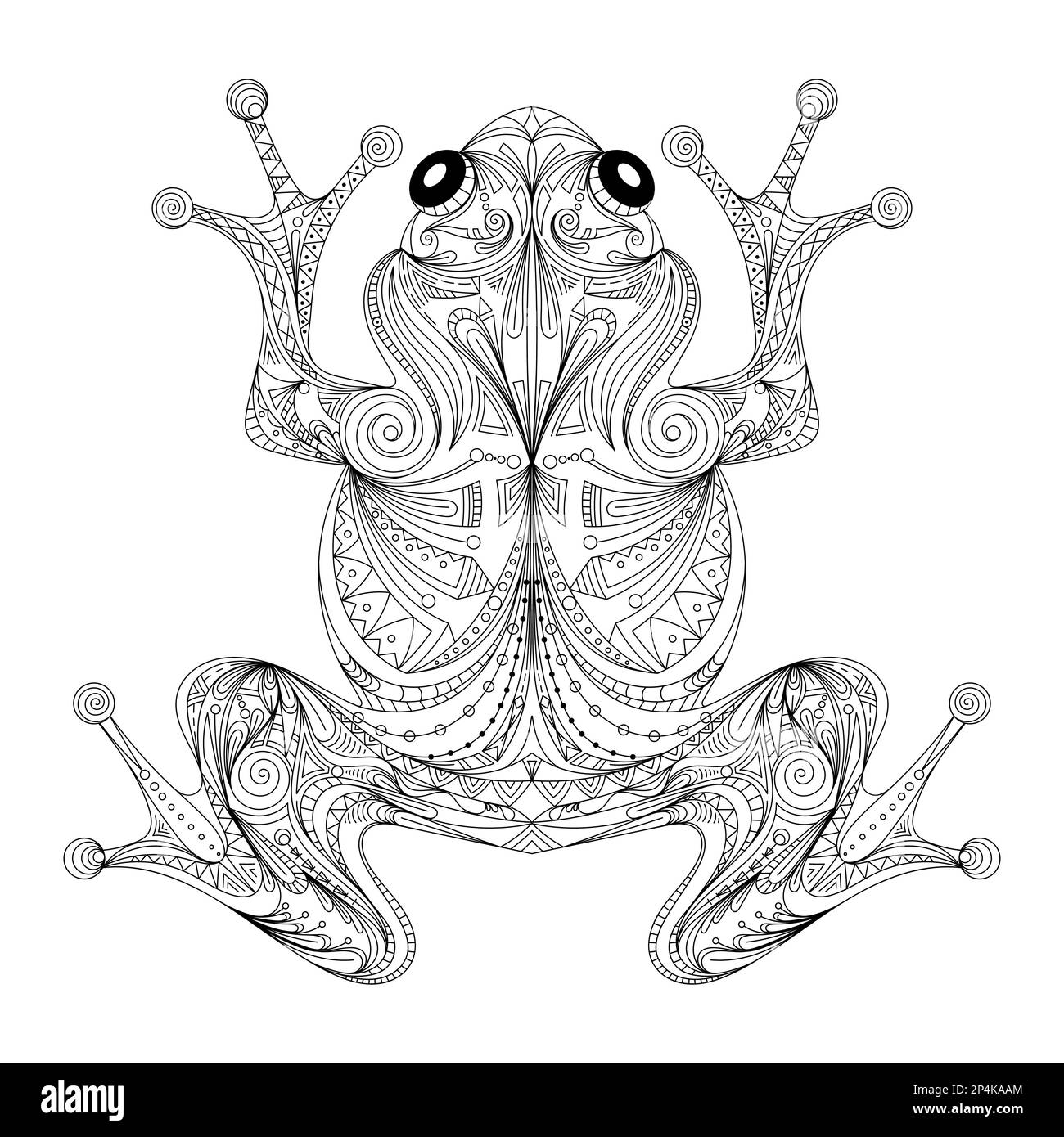 frog stylized zentangle, ornament. coloring book page for adult. Vector ...