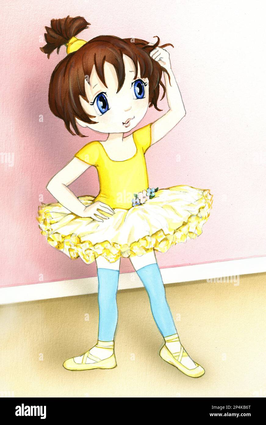 Ballet-girl in yellow tutu looking Stock Photo - Alamy