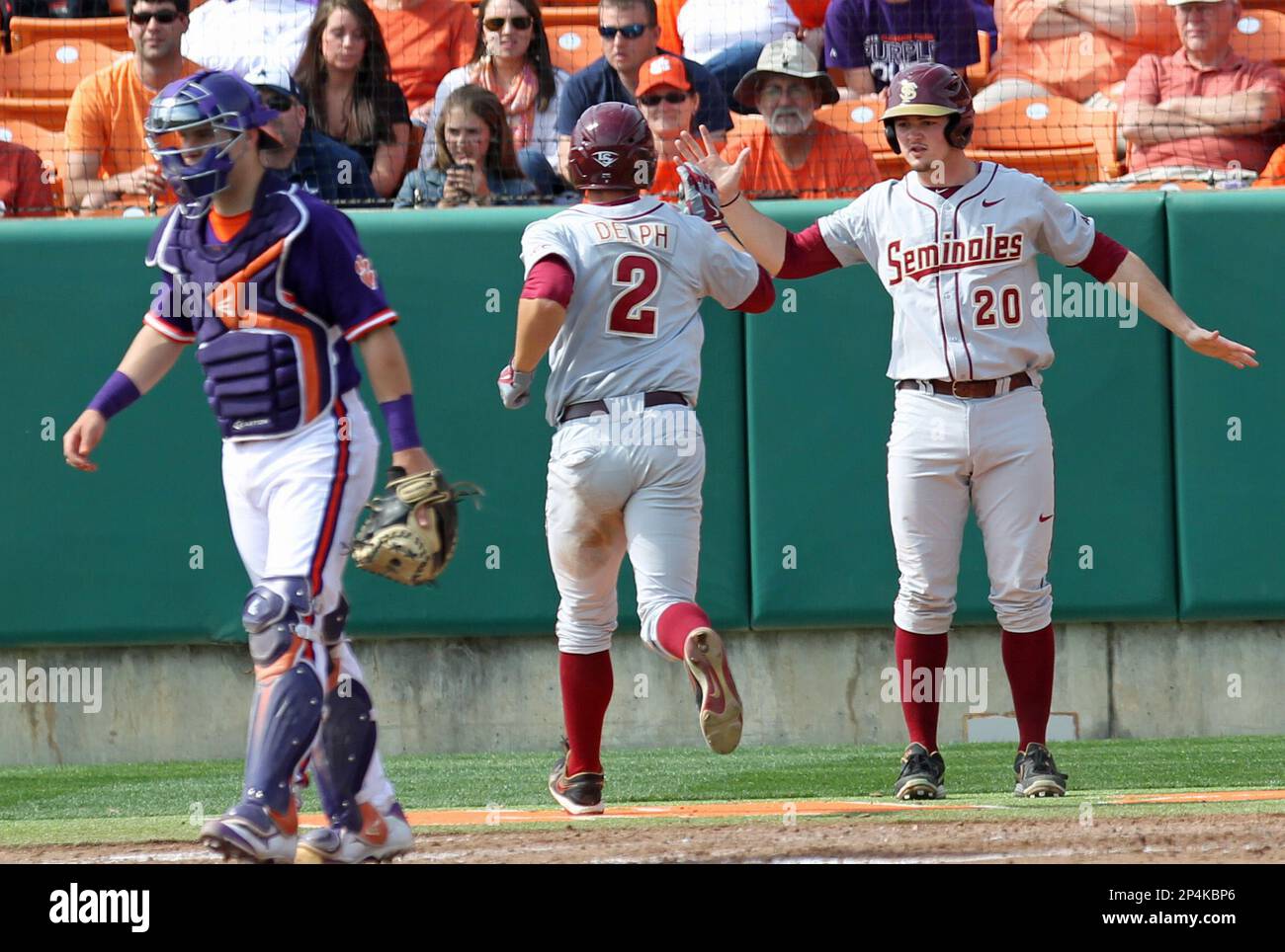Florida State's Josh Delph (2) and Gage West, right, celebrate after ...