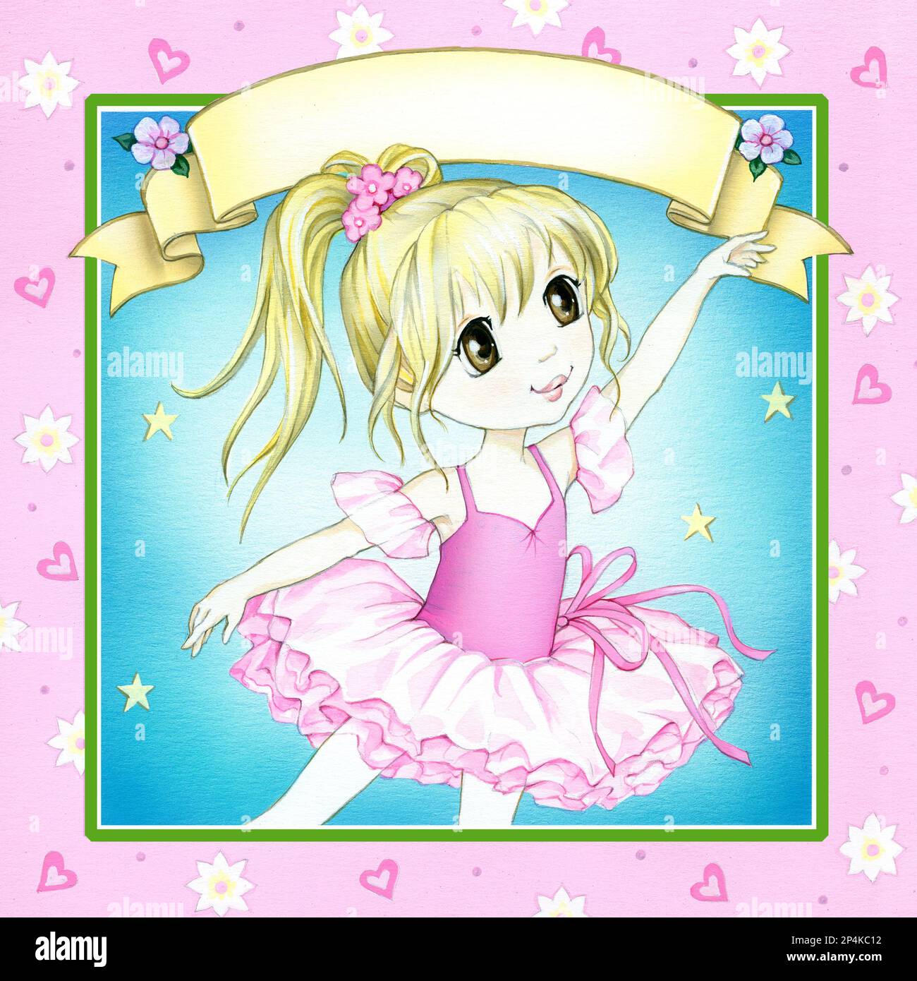 Ballet-young ballerina in pink with banner & border Stock Photo - Alamy