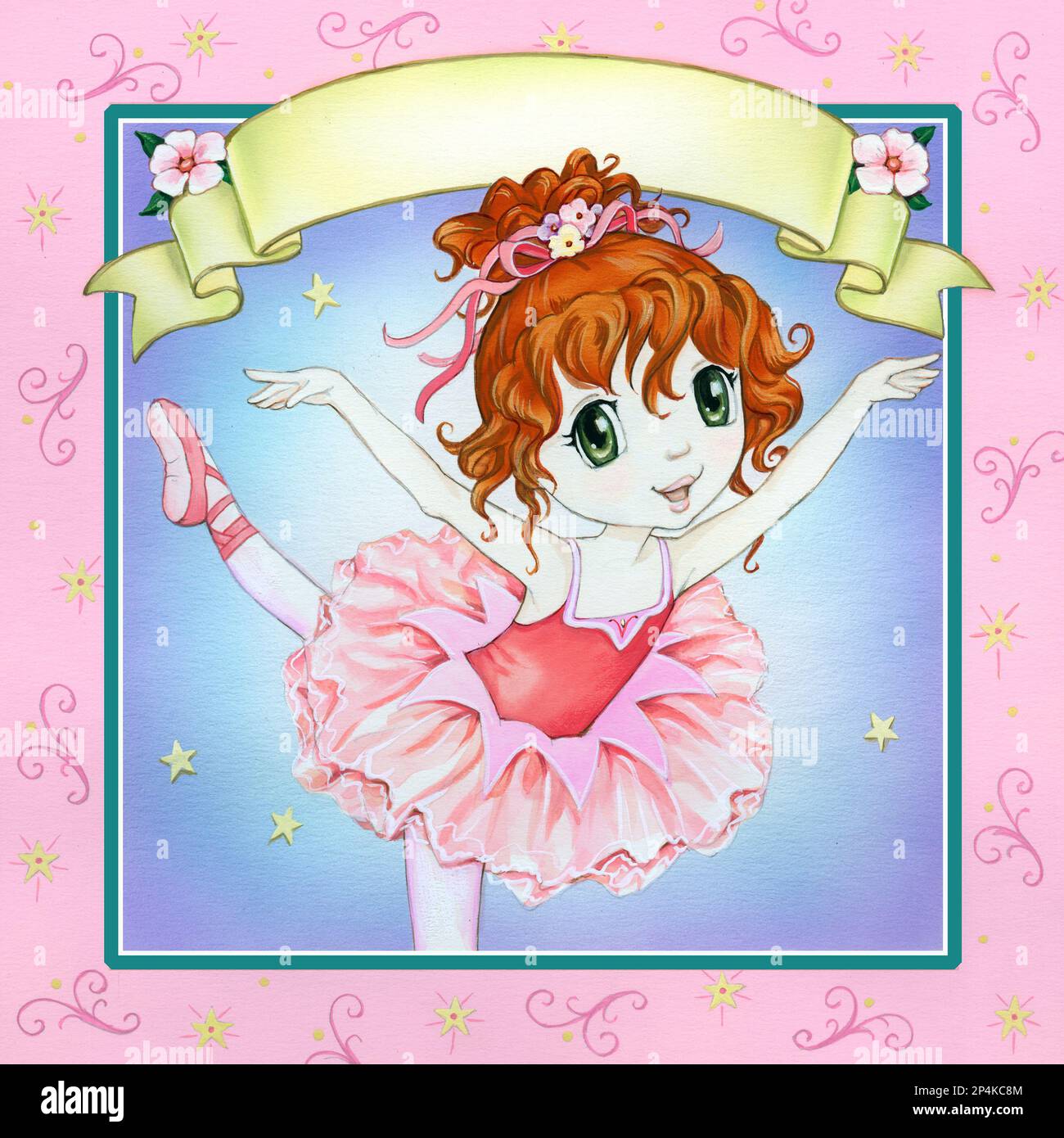 Ballet-young ballerina with pink border & banner Stock Photo - Alamy