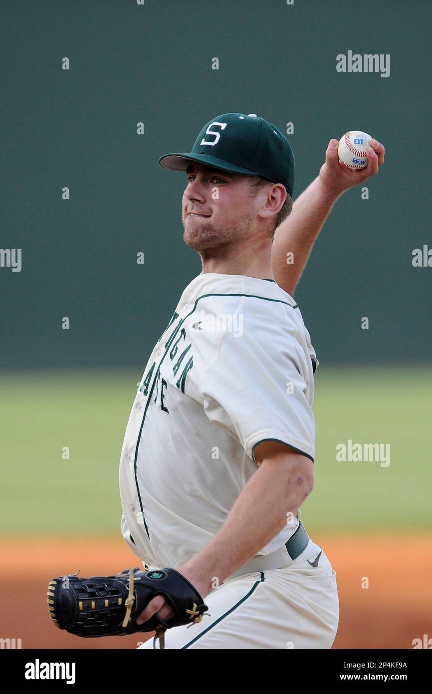 Starting pitcher Justin Alleman (13) of the Michigan State Spartans ...