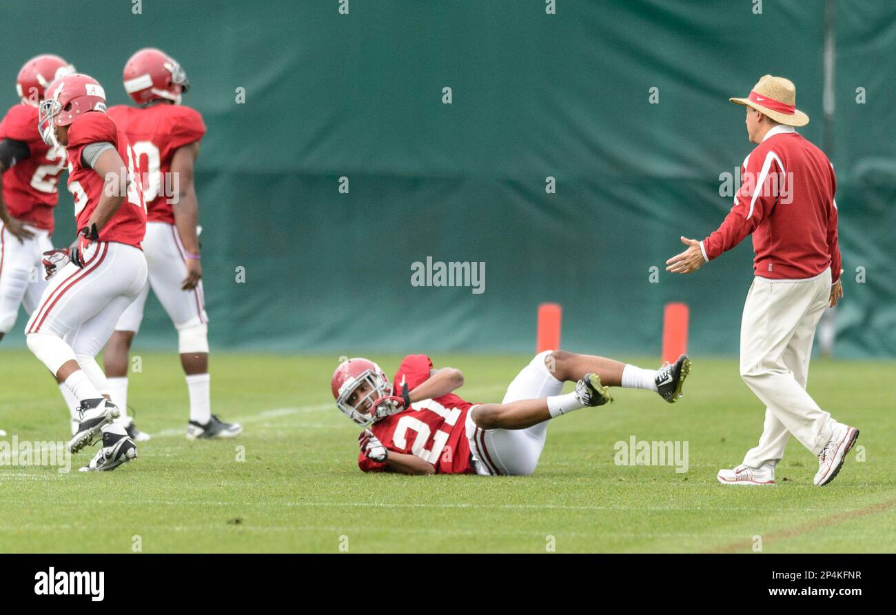 Alabama head coach Nick Saban takes his DBs to task as they do tackle ...