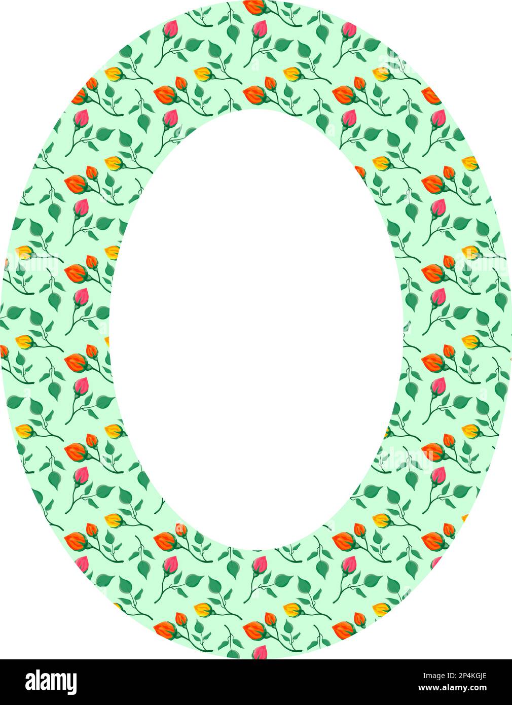 Wide ellipse border with floral pattern motif made of yellow and red ...