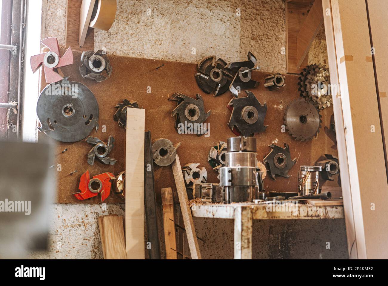 Carpentry shop interior with wood and tools Stock Photo - Alamy