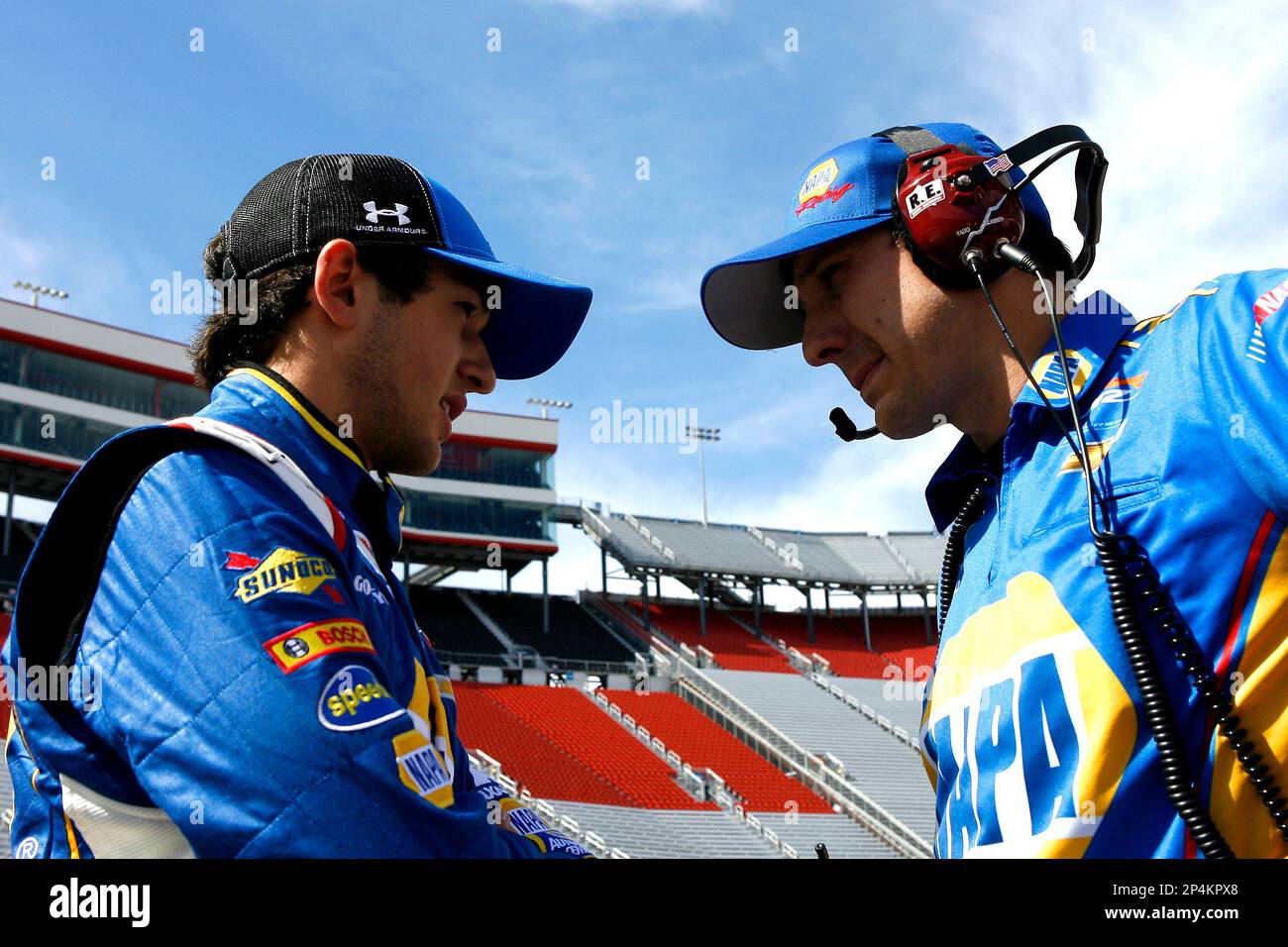 Chase Elliott and crew chief Greg Ives during practice for the NASCAR ...