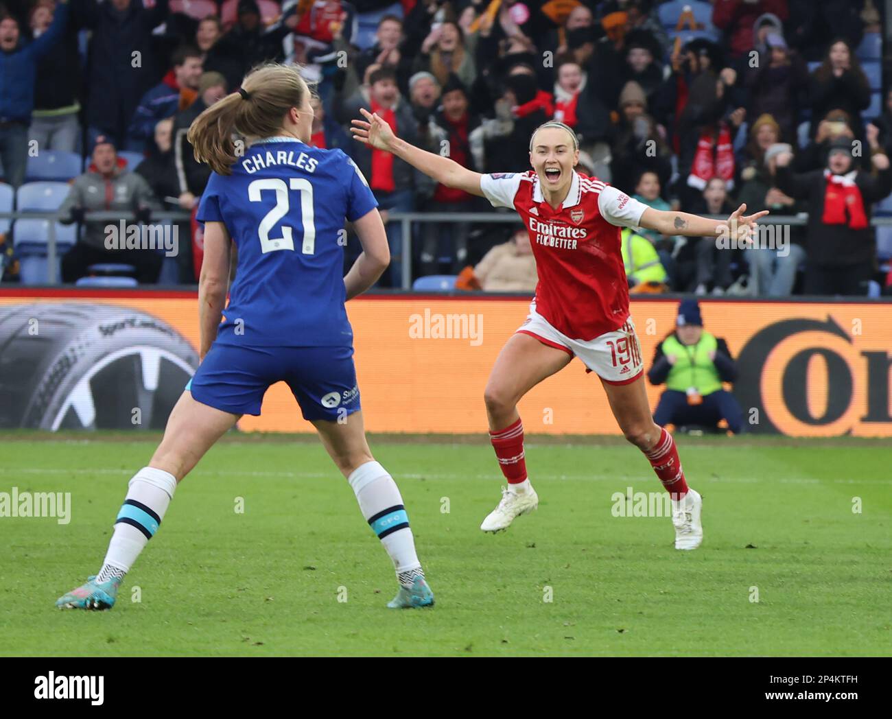 Caitlin Foord of Arsenal celebrates own goal by Chelsea Women Niamh ...