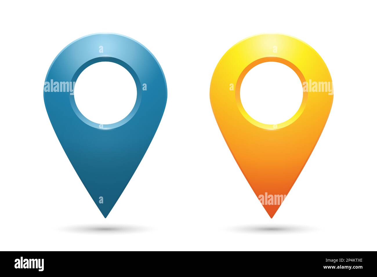 Realistic geolocation icons in blue and yellow on a white background ...