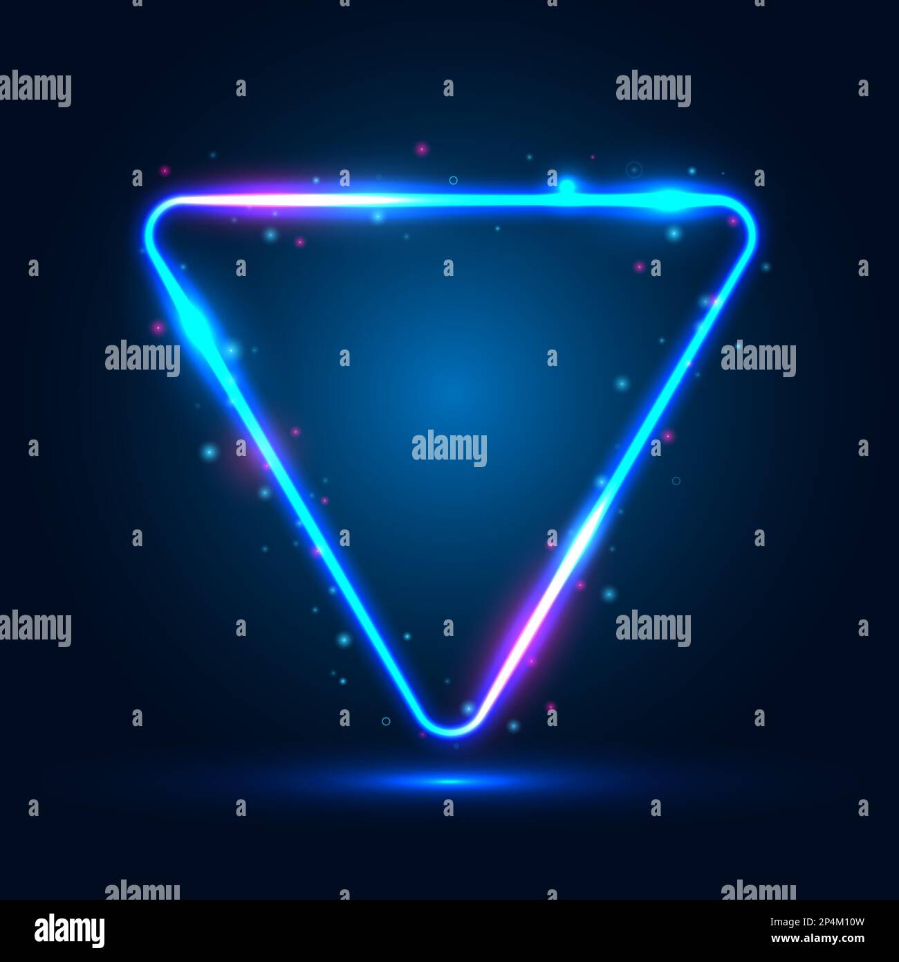 Neon triangular frame with shining effects and highlights on a dark ...