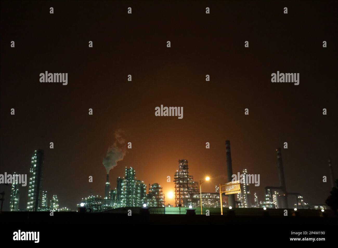 A view of oil refinery and chemical plant built by the China National ...