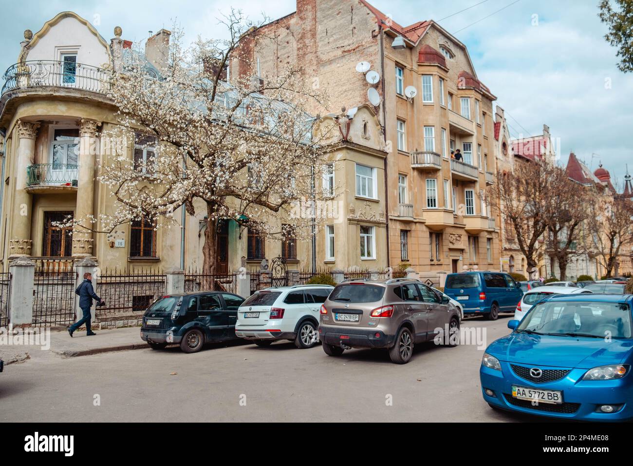 Lviv, Ukraine - April 21, 2022: Cars on a city street in the spring ...