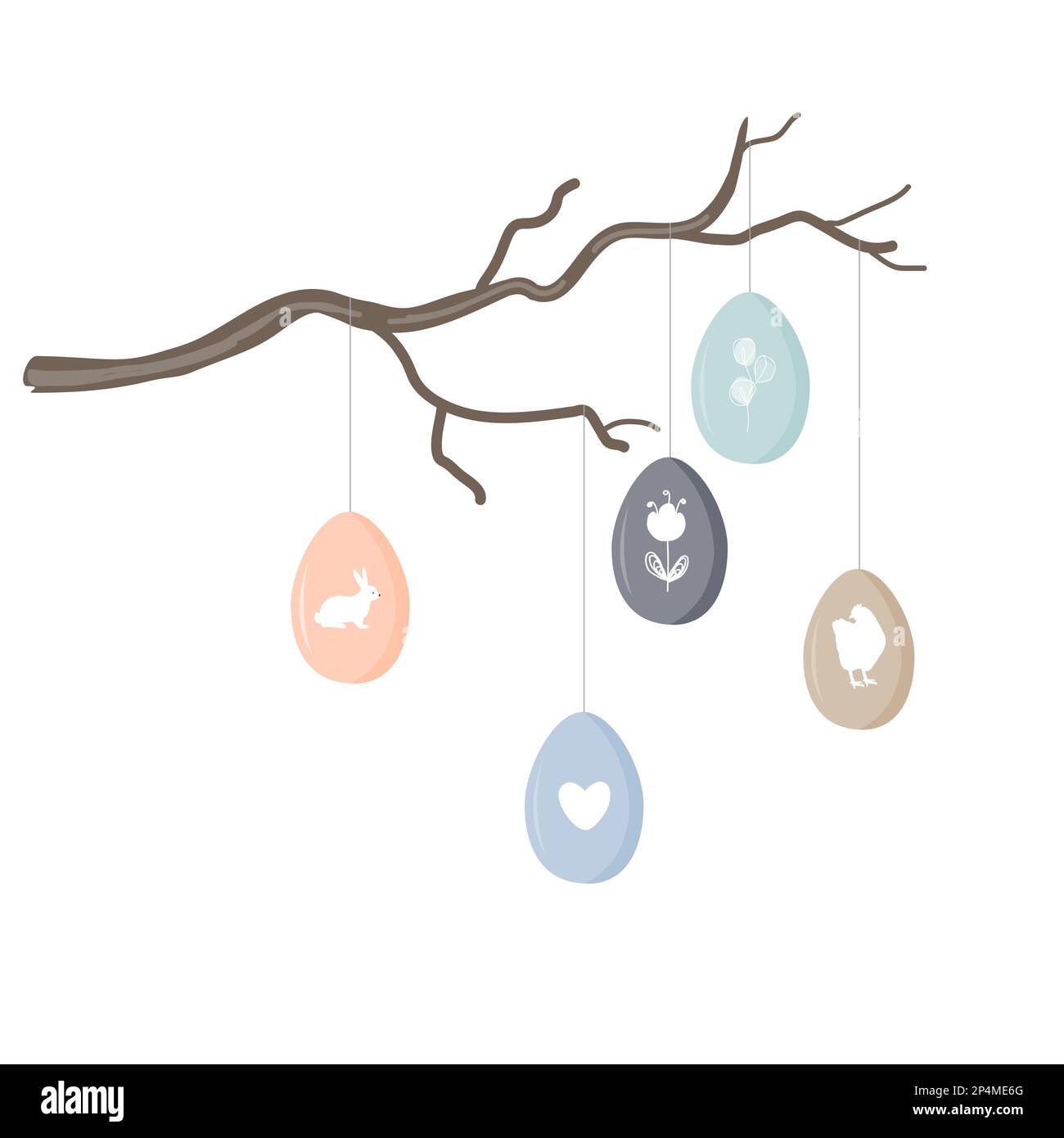 Tree branch decorated with painted Easter eggs. Spring decoration ...